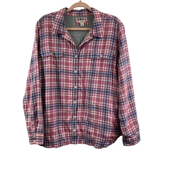 L.L. Bean | Tops | Ll Bean Womens Shacket Plaid Flannel Shirt Button Down Pink Blue Size Xl ...
